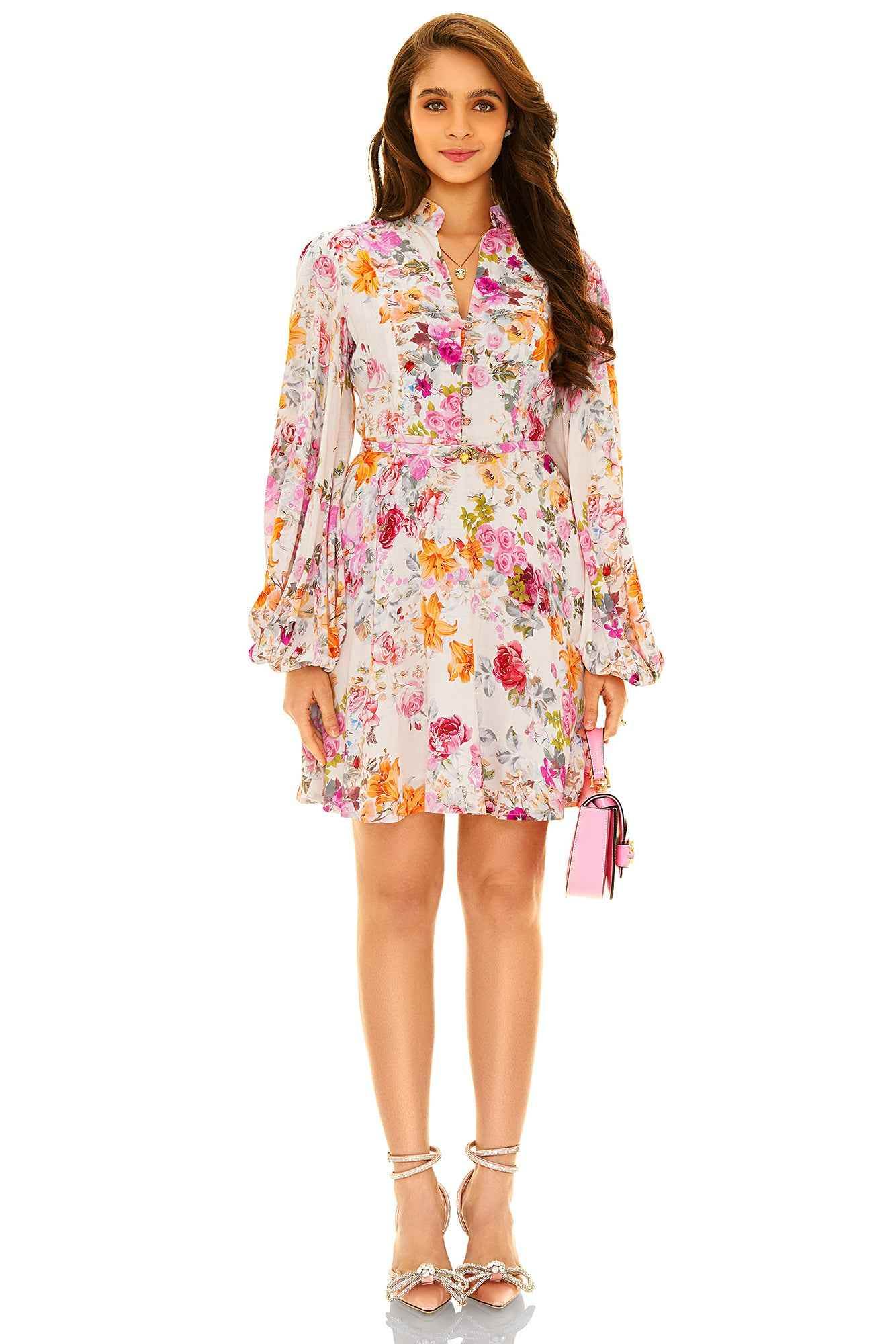 Pretty Pixie Harmony Buttoned Dress – Elegant Floral Short Dress